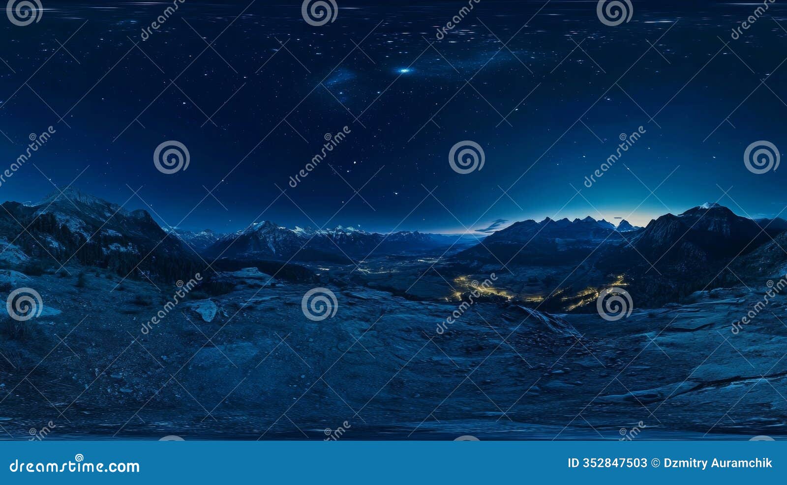 A 360-degree HDRI Map Featuring a Starry Night with a Blue Sky and ...