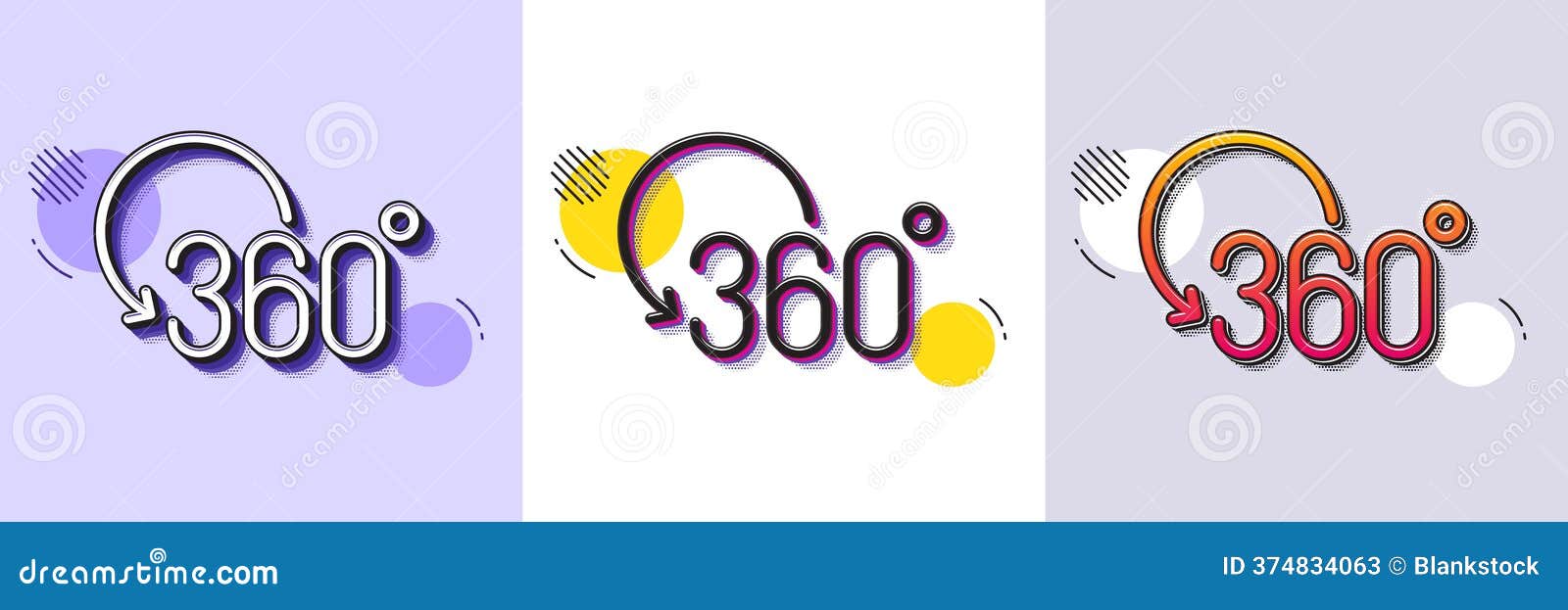 360 Degree Line Icon. Full Rotation Sign. VR Technology Simulation ...