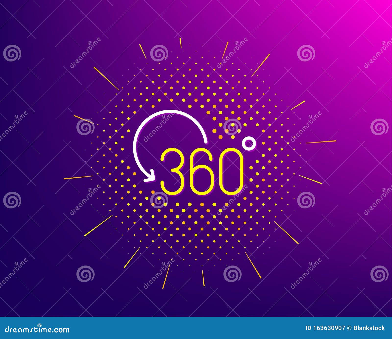 360 Degree Line Icon. Full Rotation Sign. VR Technology Simulation ...