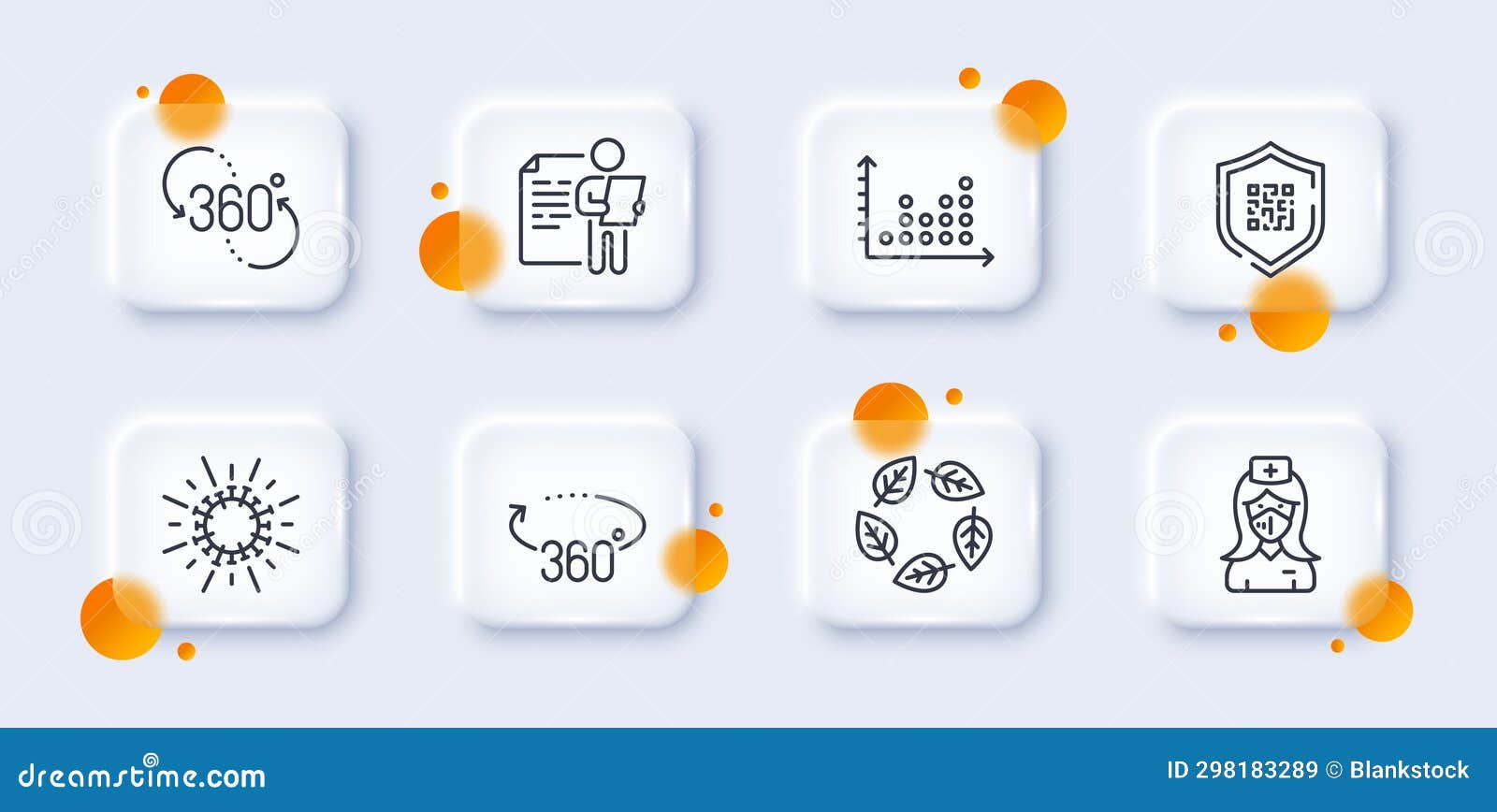 360 Degree, Organic Tested and Qr Code Line Icons Pack. for Web App. 3d ...