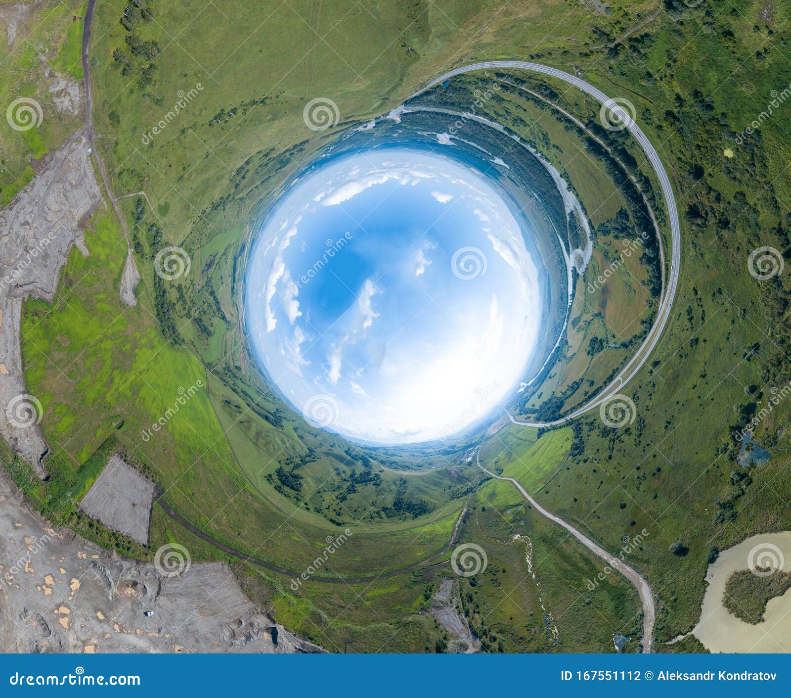 360 Degree Panoramic Image of an World Turned Inside Out with Green ...