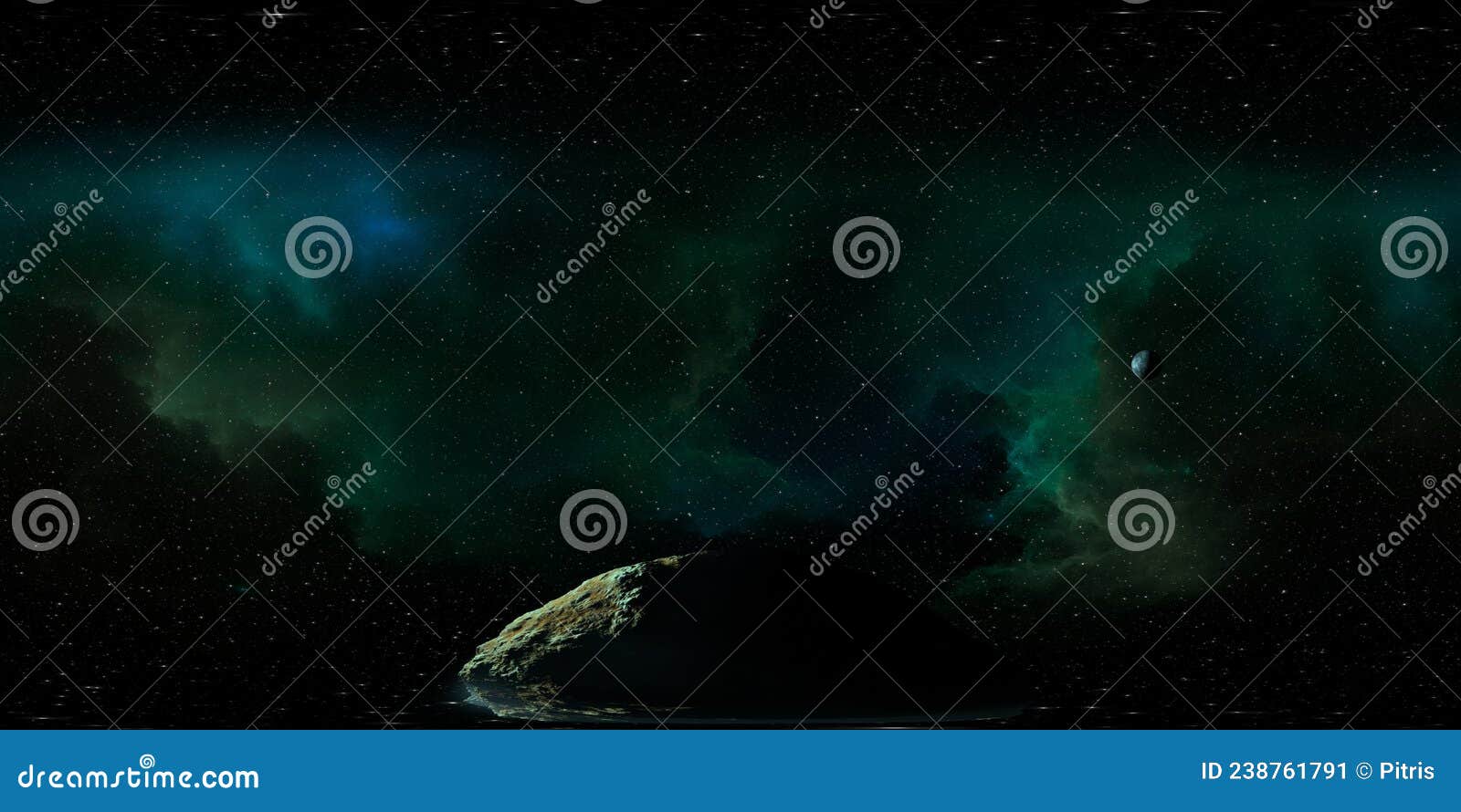 360 Degree Rock Planet with Moon on Starry Space Background ...