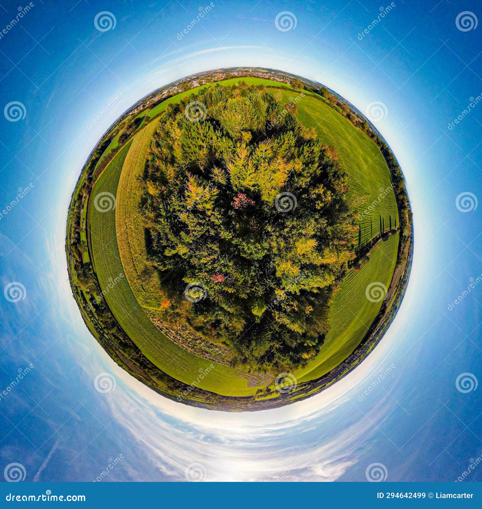 360 Degree Sphere Spherical Little Planet Globe Fields and Trees Stock ...