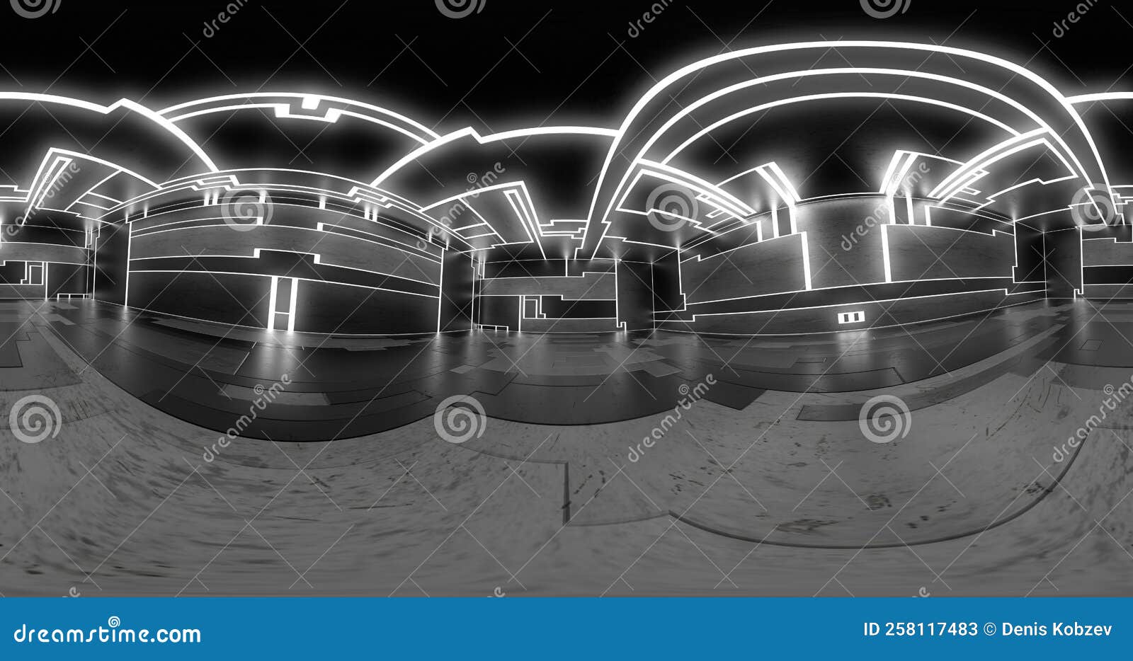 360 Degree Spherical Seamless Vr Panorama. Abstract Empty Dark Interior ...