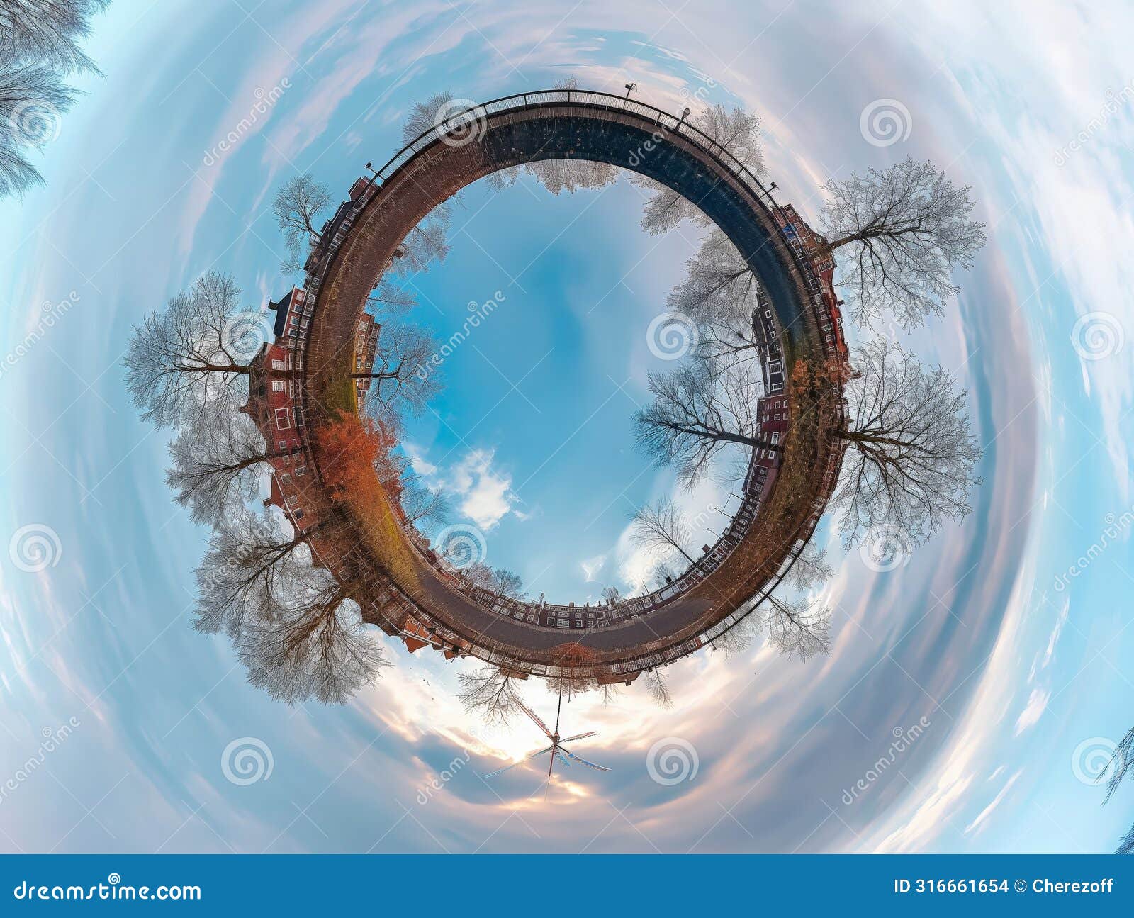 Circular Panorama of Urban Park at Twilight Stock Photo - Image of ...