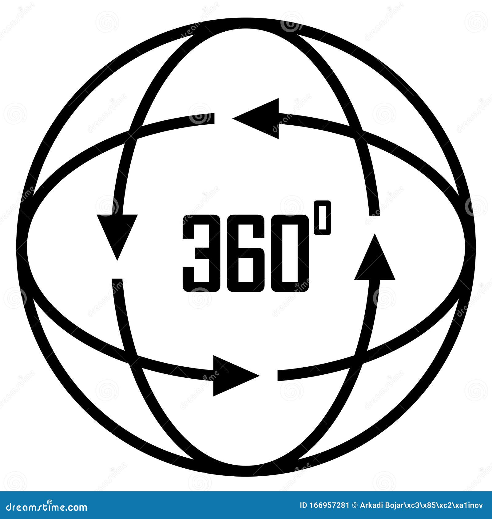 360 Degree Vector Icon Set. Round Arrow Rotation Symbol. Full View ...