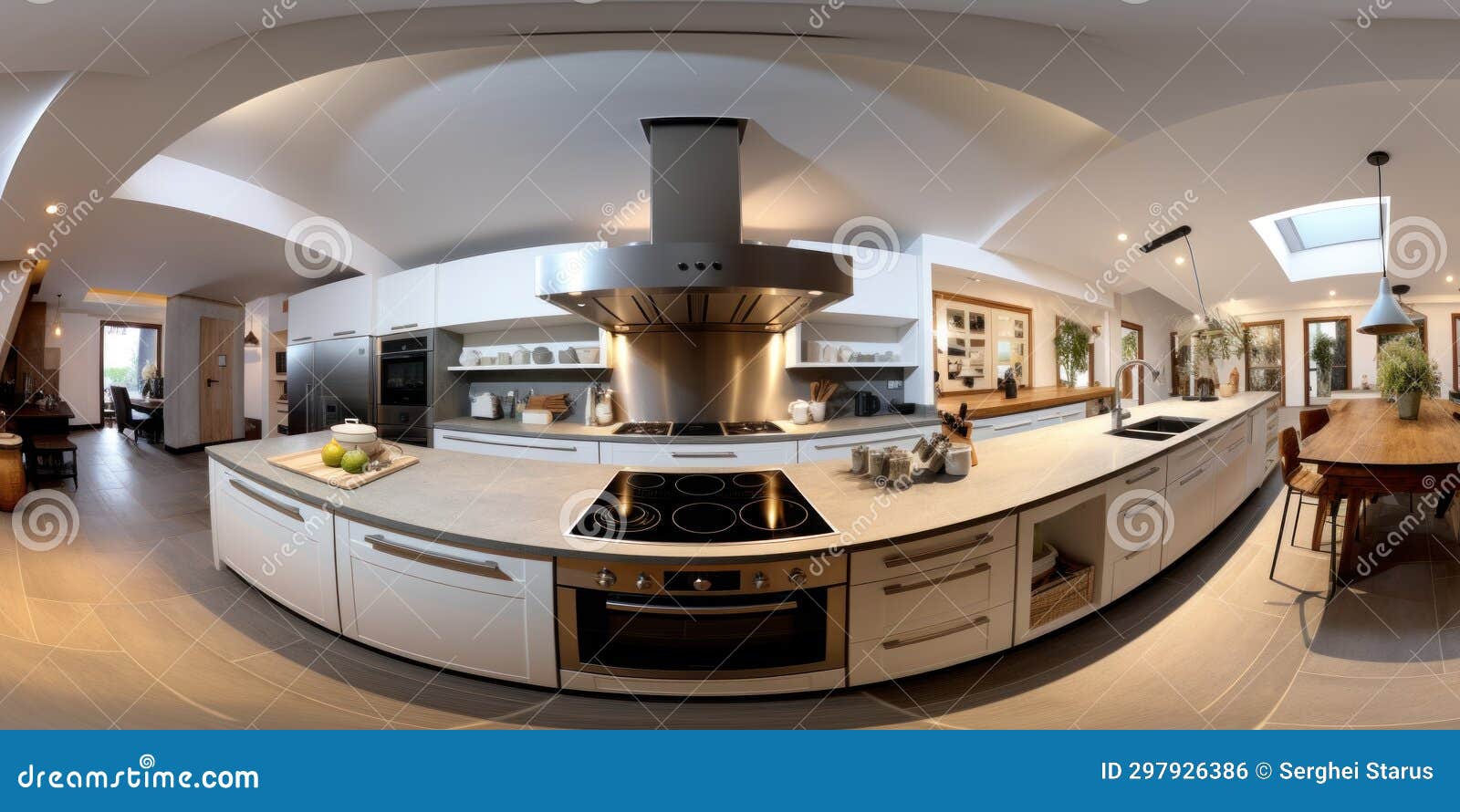 A 360 Degree View of a Kitchen with Lots of Cabinets, AI Stock Photo ...