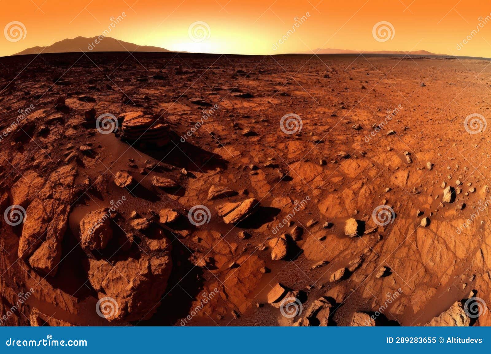 360-degree View of Mars Surface with Rover in Center Stock Image ...