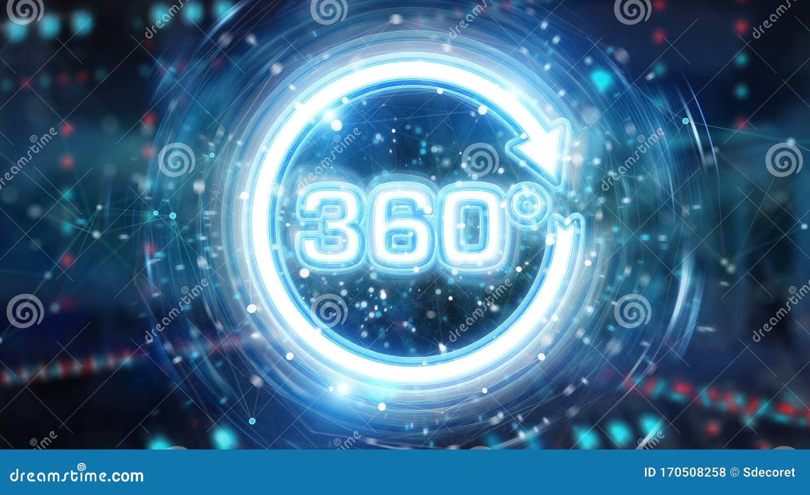 360 Degree Virtual Reality Neon Interface 3D Rendering Stock ...