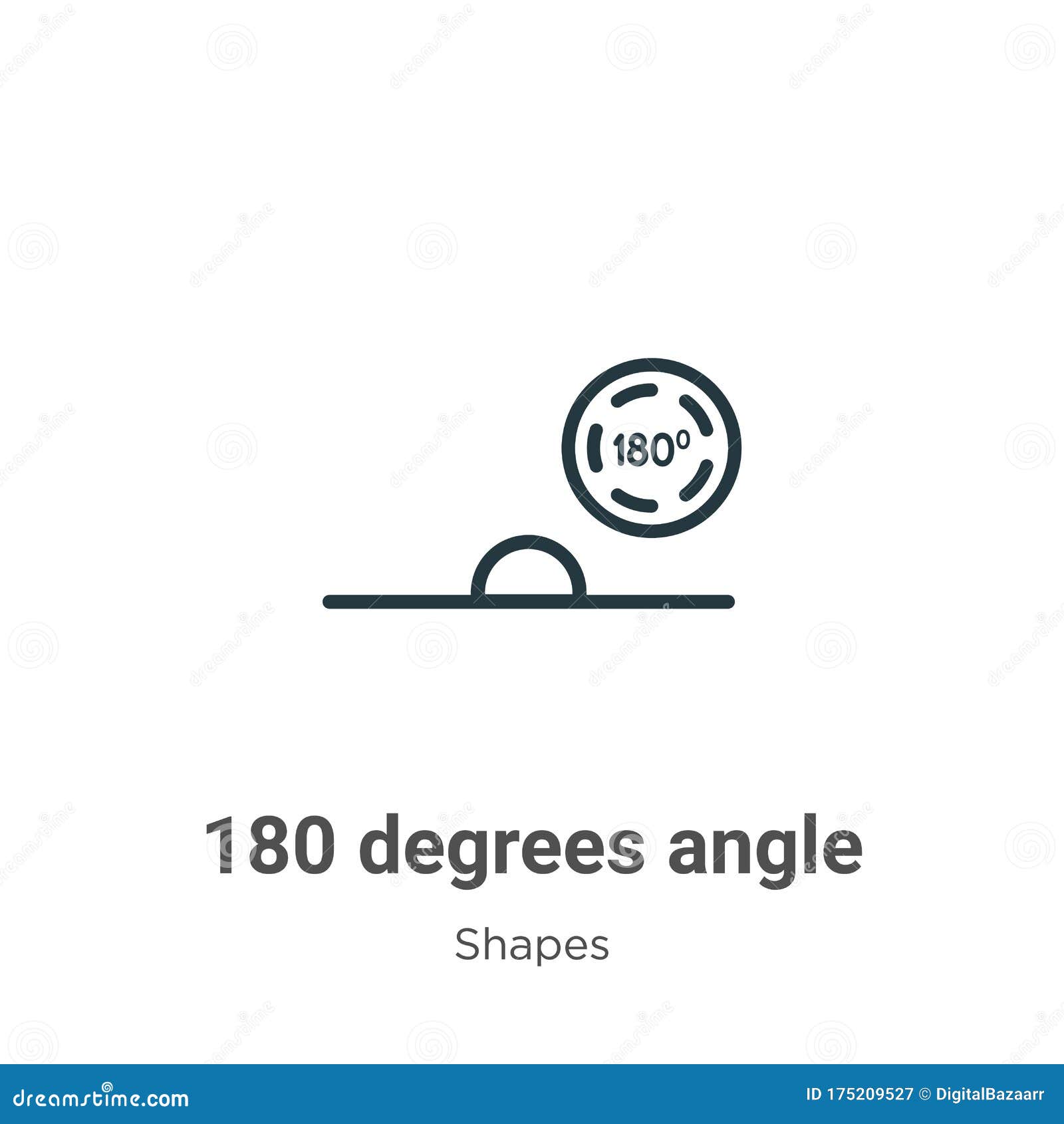 180 Degrees Angle Outline Vector Icon. Thin Line Black 180 Degrees ...