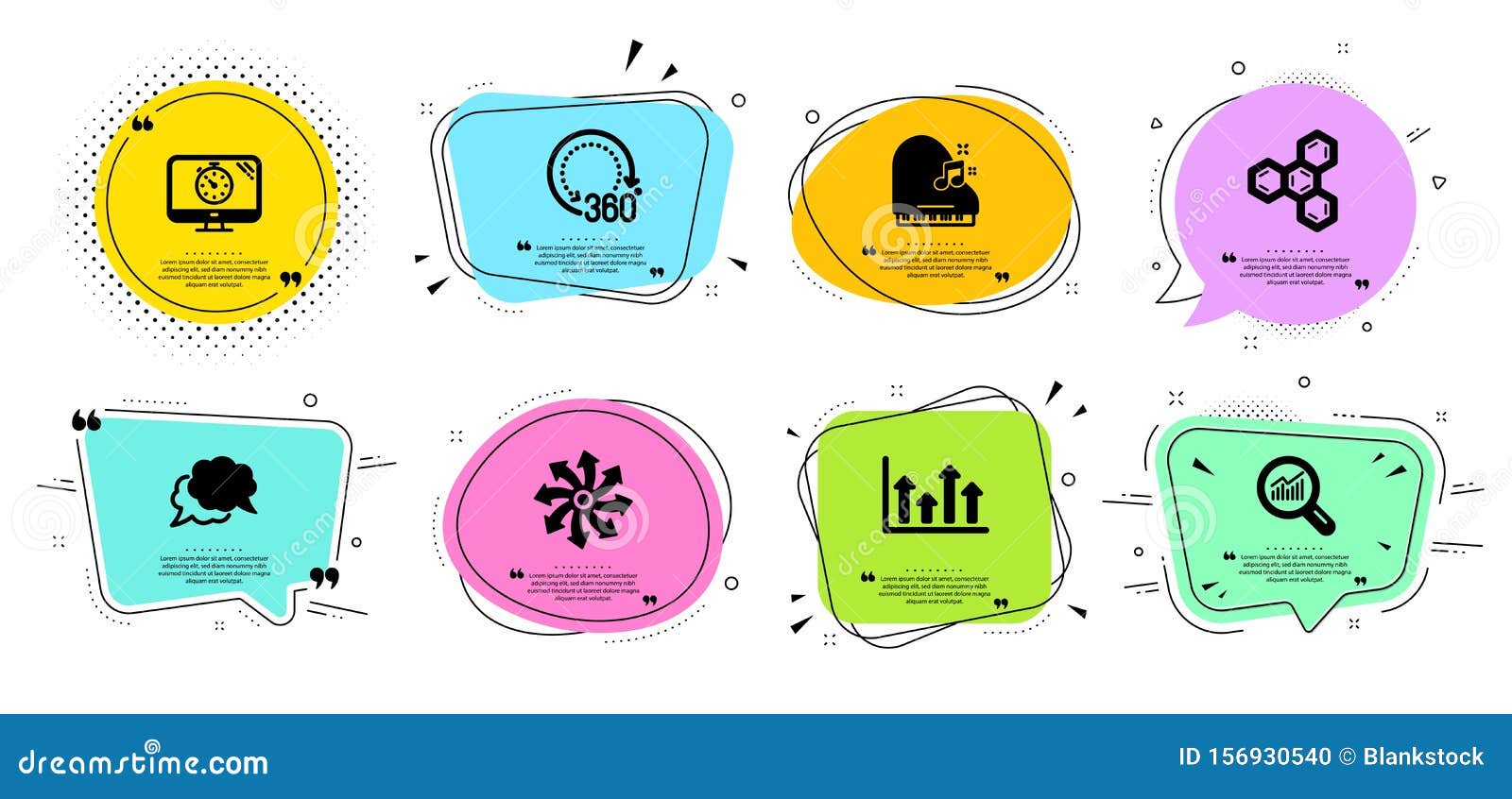 360 Degrees, Data Analysis and Chat Message Icons Set. Seo Timer ...