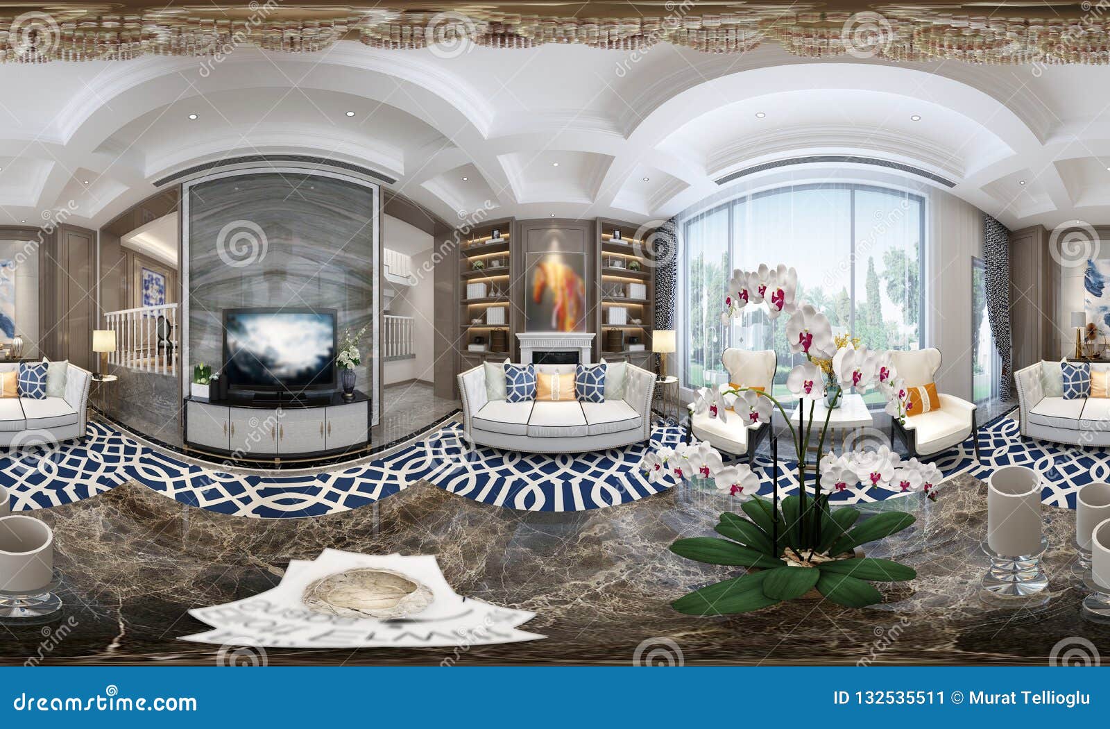 360 Degrees of Home Interior, Living Room Stock Illustration ...