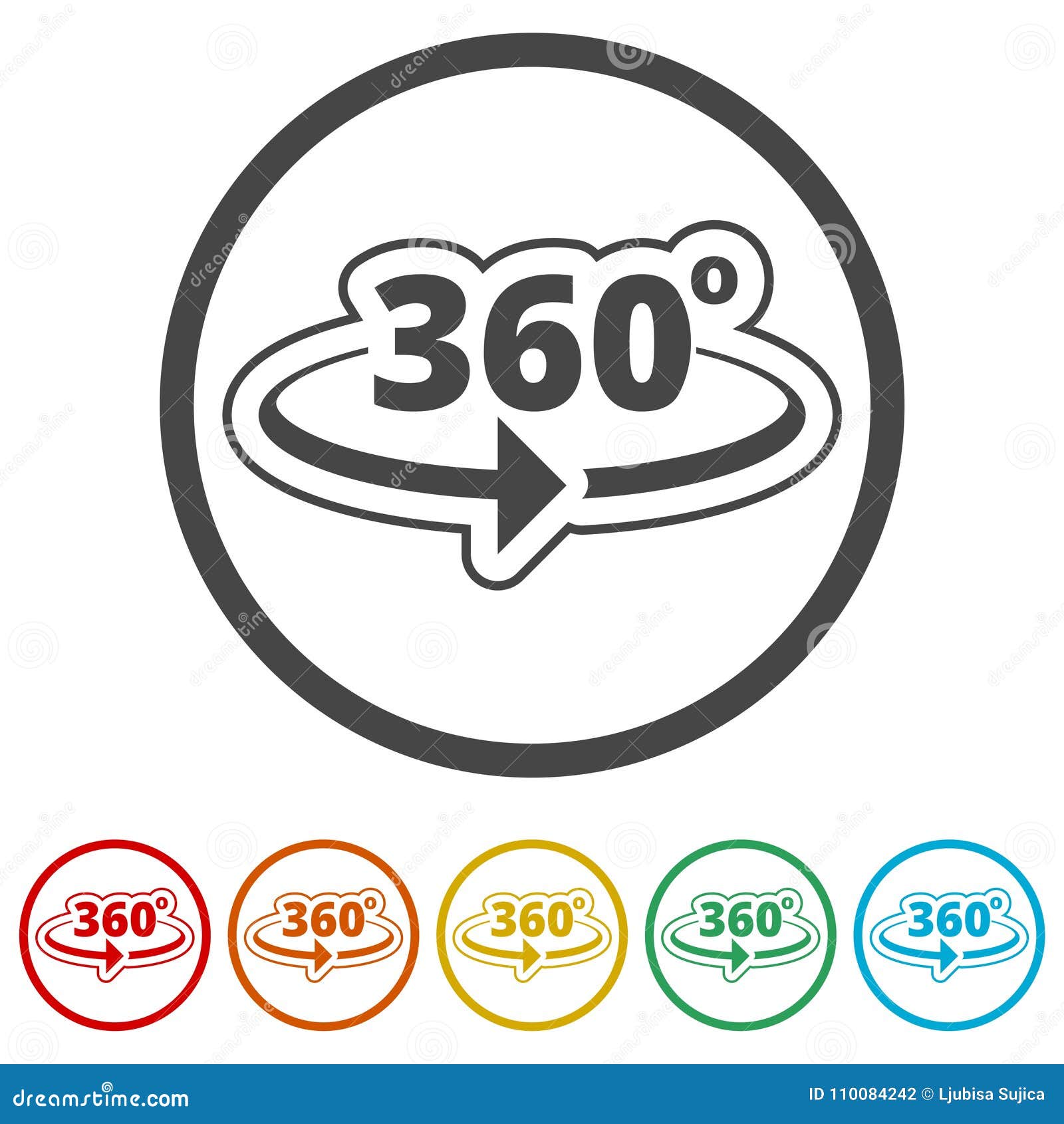 360 Degrees Icon, 6 Colors Included Stock Vector - Illustration of ...