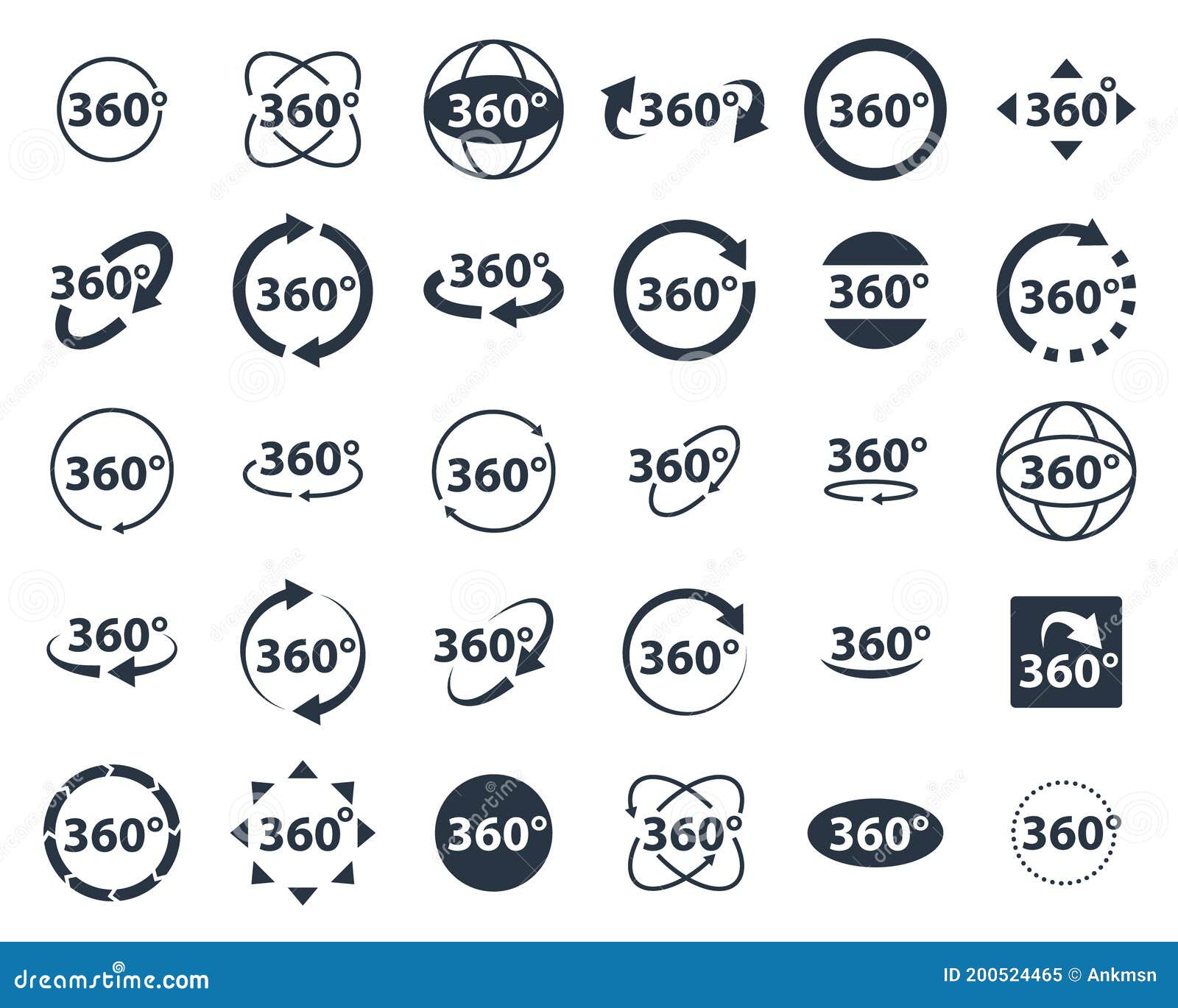 360 Degrees Icon Set. Rotate Arrow, VR Reality Panoramic Symbol. Wide ... 360 Degrees Icon Set. Rotate Arrow, VR Reality Panoramic Symbol. Wide ...