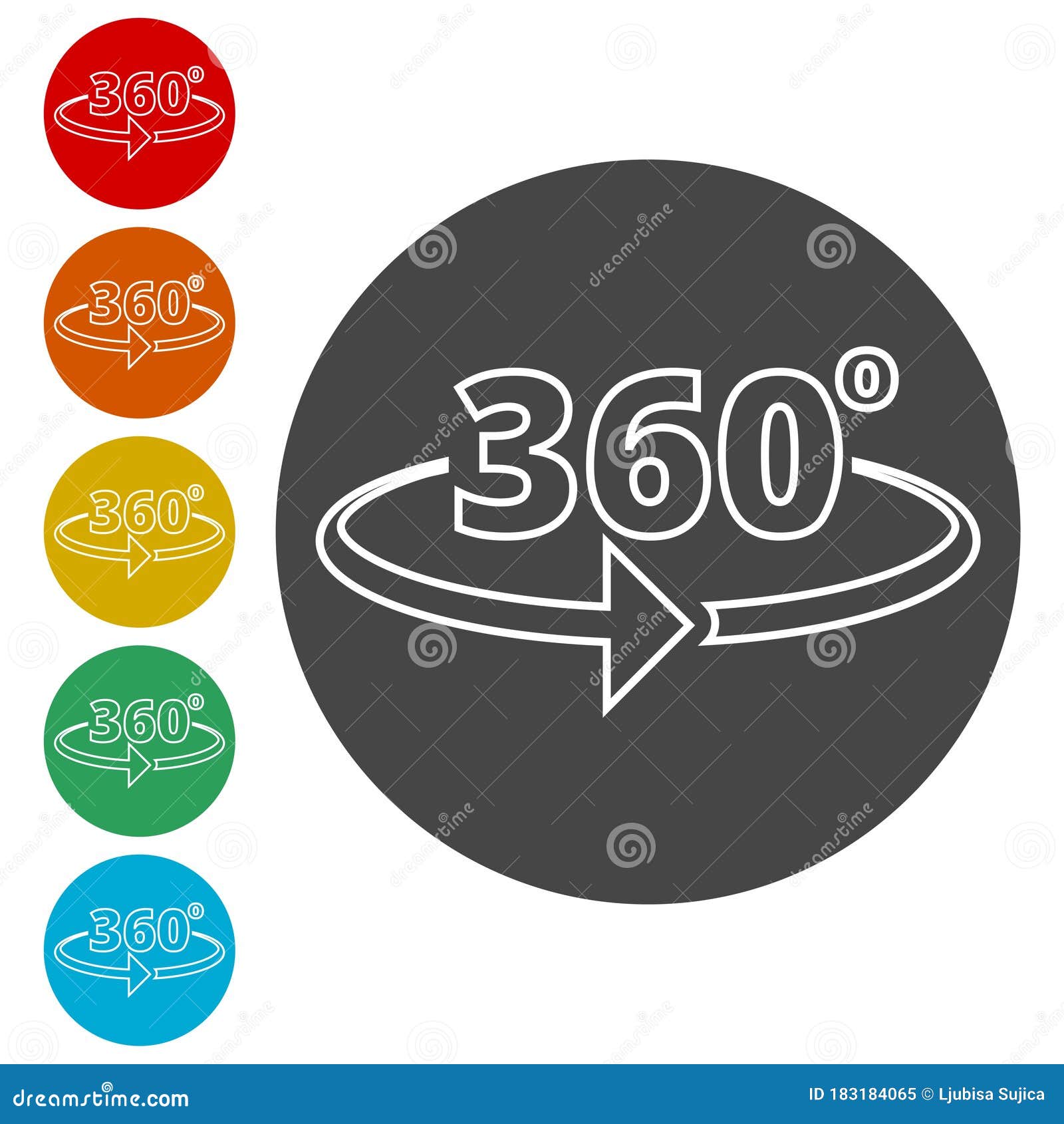 360 Degrees Icon Of 3 Types Color, Black And White, Outline. Isolated ...