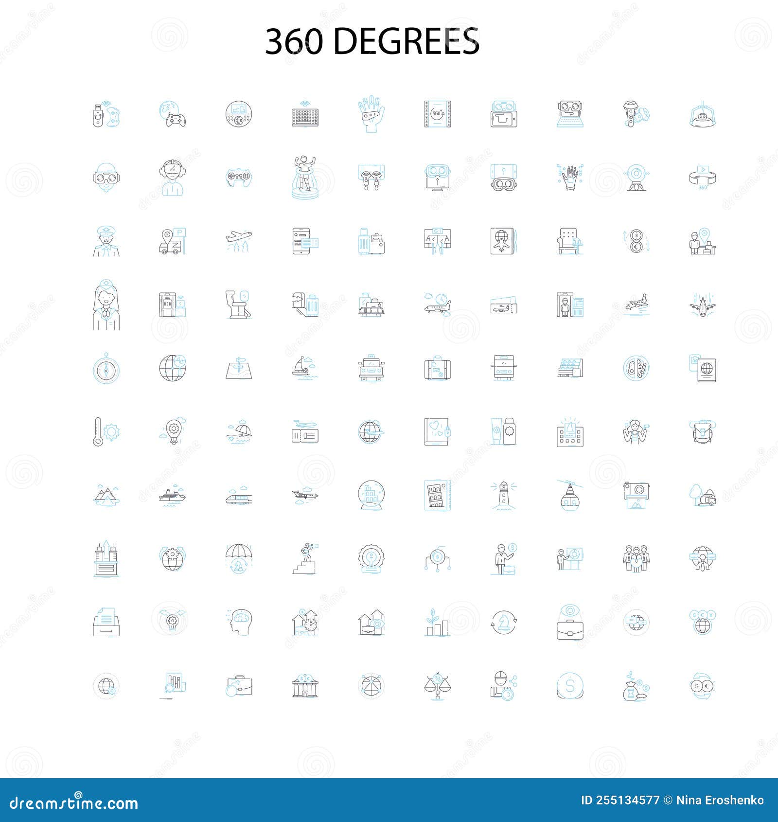 360 Degrees Icons, Signs, Outline Symbols, Concept Linear Illustration ... 360 Degrees Icons, Signs, Outline Symbols, Concept Linear Illustration ...