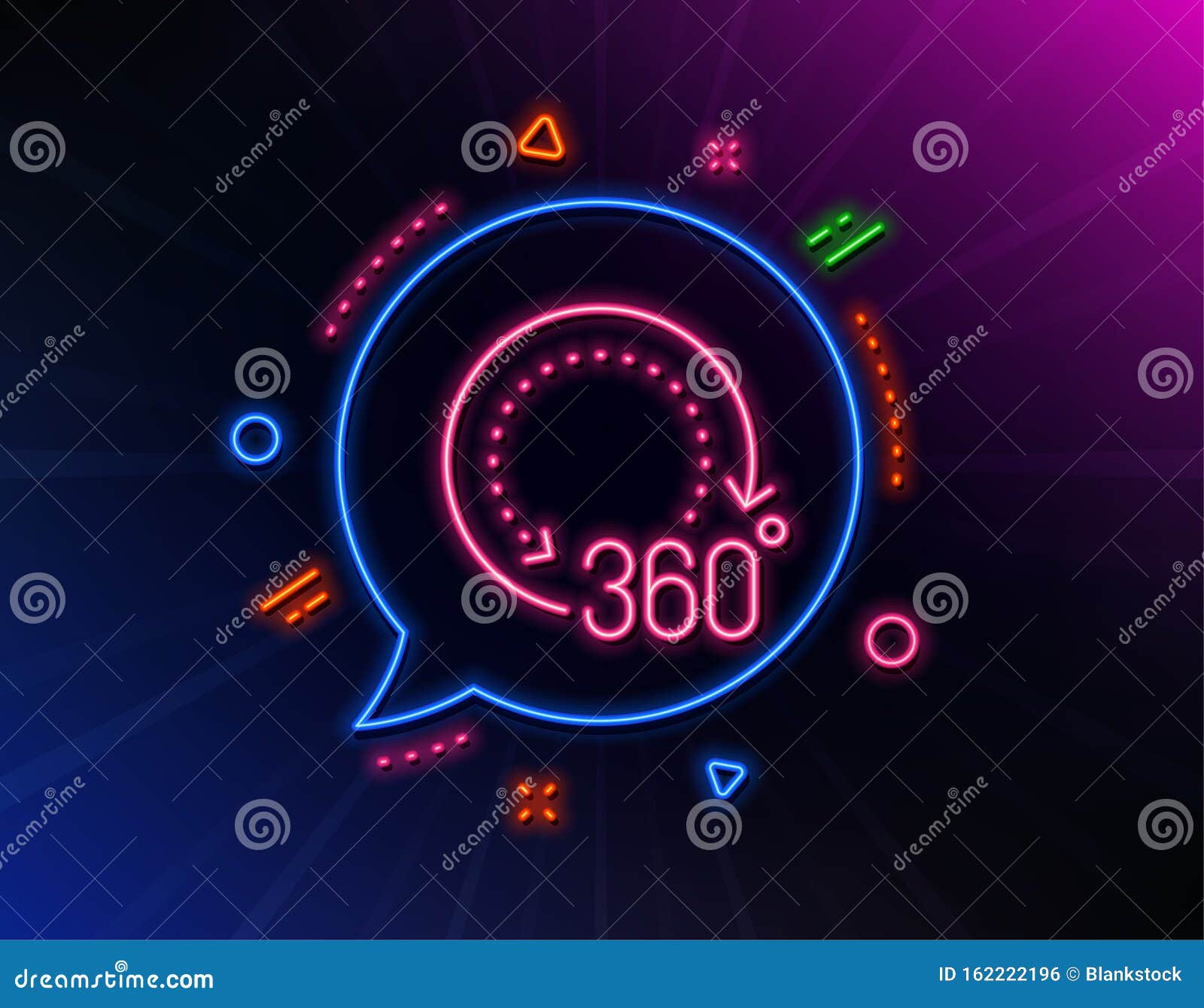 360 Degrees Line Icon. Panoramic View Sign. VR Technology Simulation ...