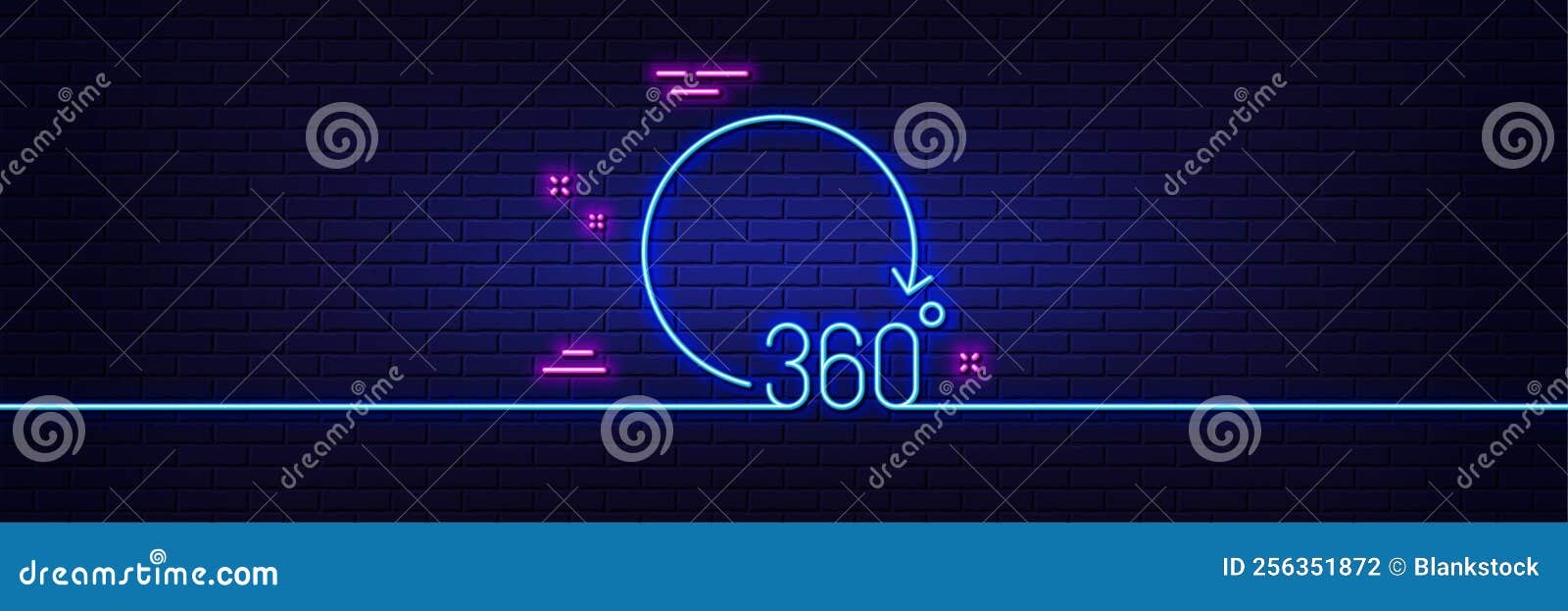 360 Degrees Line Icon. VR Simulation Sign. Panoramic View. Neon Light ...
