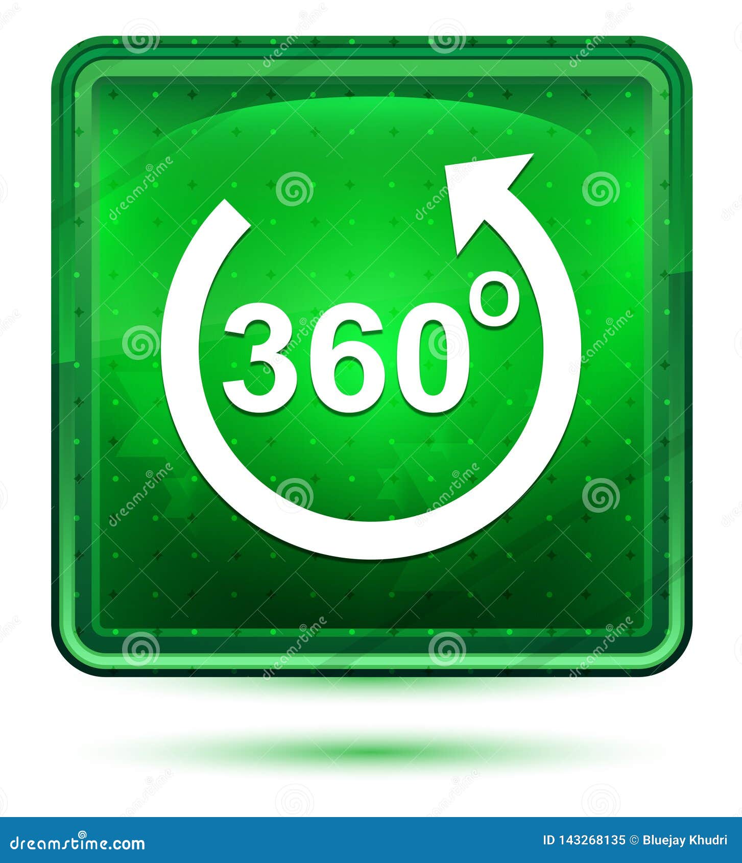 360 Degrees Rotate Arrow Icon Neon Light Green Square Button Stock ...