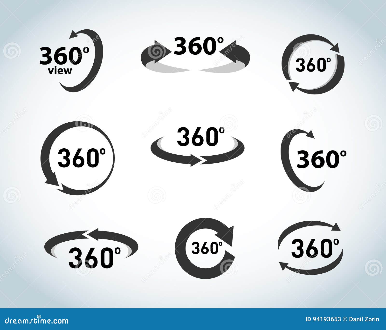 360 Degrees View Vector Icons Set. Virtual Reality Icons. Isolated ...