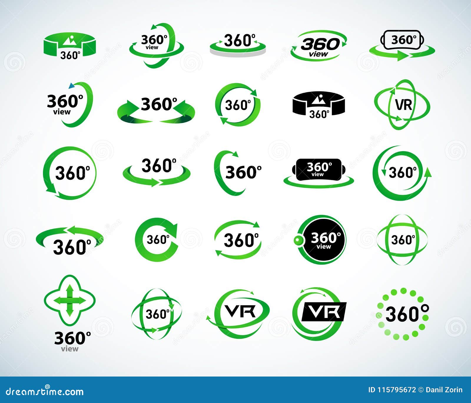 360 Degrees View Vector Icons Set. Virtual Reality Icons. Isolated ...