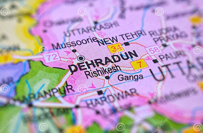 Dehradun on a Map of India with Blur Effect Stock Photo - Image of ...