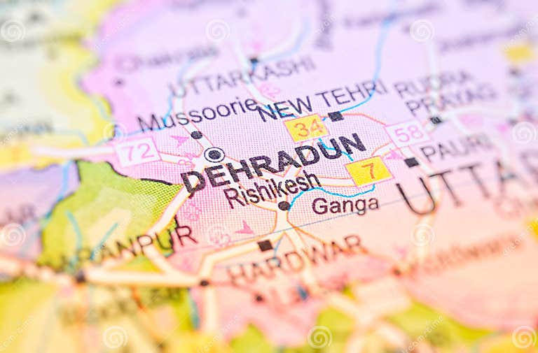 Dehradun on a Map of India with Blur Effect Stock Photo - Image of ...