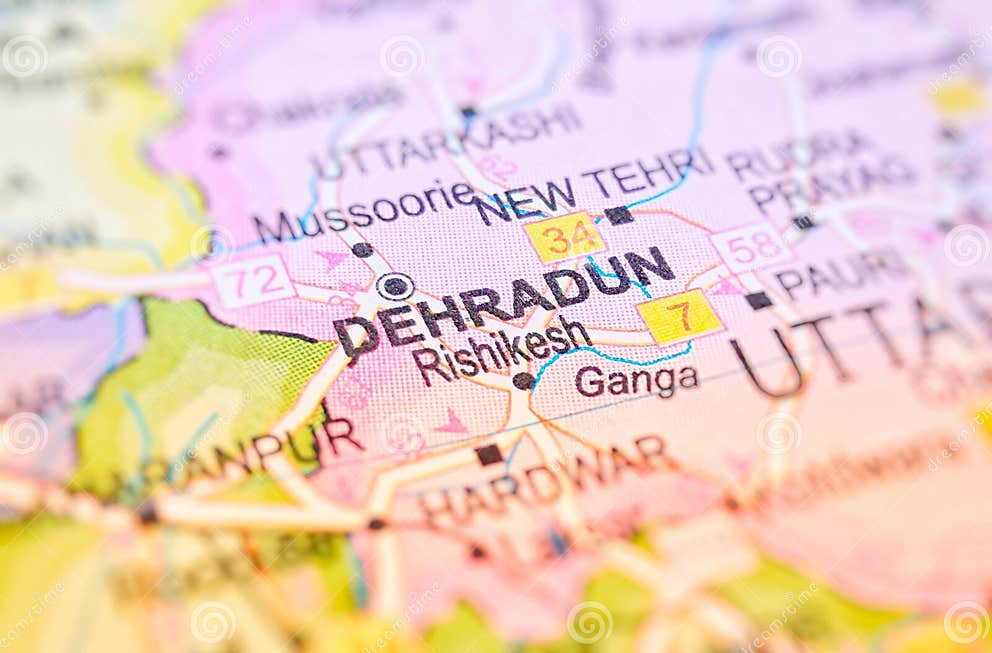 Dehradun on a Map of India with Blur Effect Stock Photo - Image of ...