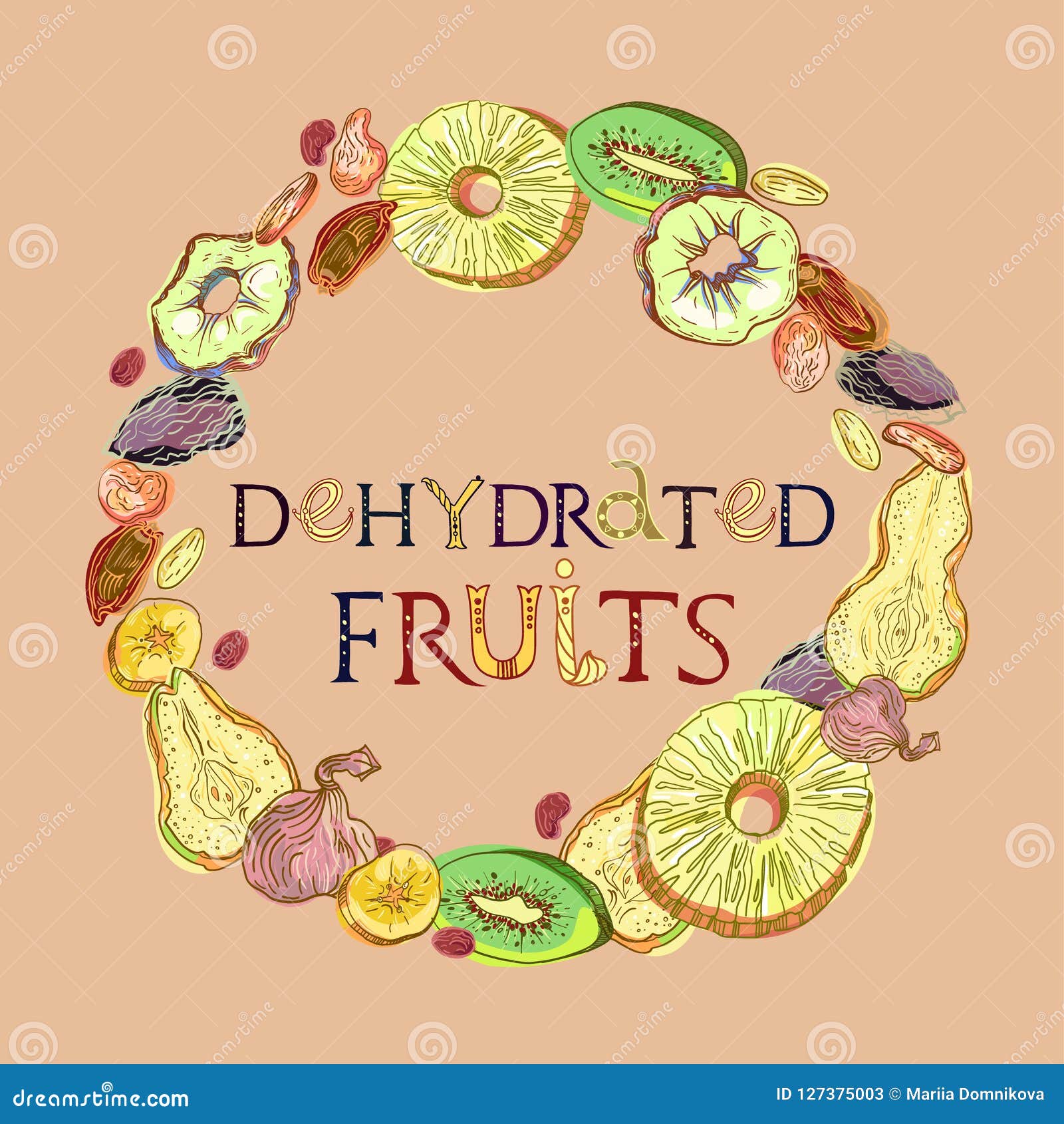 Dehydrated Fruits with Lettering Stock Vector - Illustration of green ...