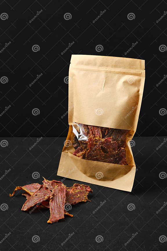Dehydrated Lamb Jerky in Paper Pack Stock Image - Image of piece, food ...