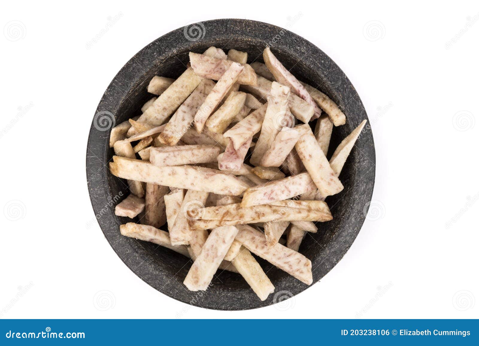 Dehydrated Taro Snack Sticks in a Bowl Isolated Over White Stock Photo ...