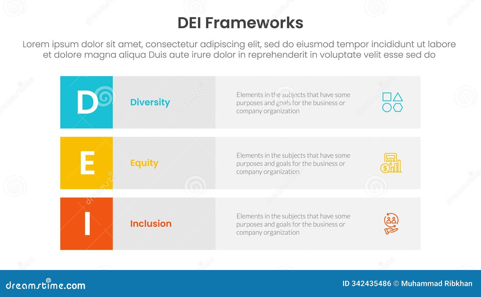 DEI Organizational Frameworks Infographic 3 Point with 3 Block Row ...