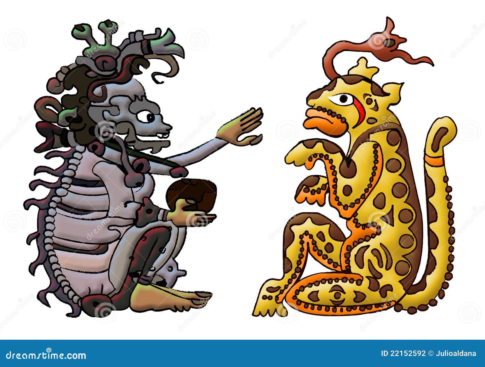 Deidad Azteca Maya - Ah Puch Y Balam Stock de ilustración - Ilustración ...