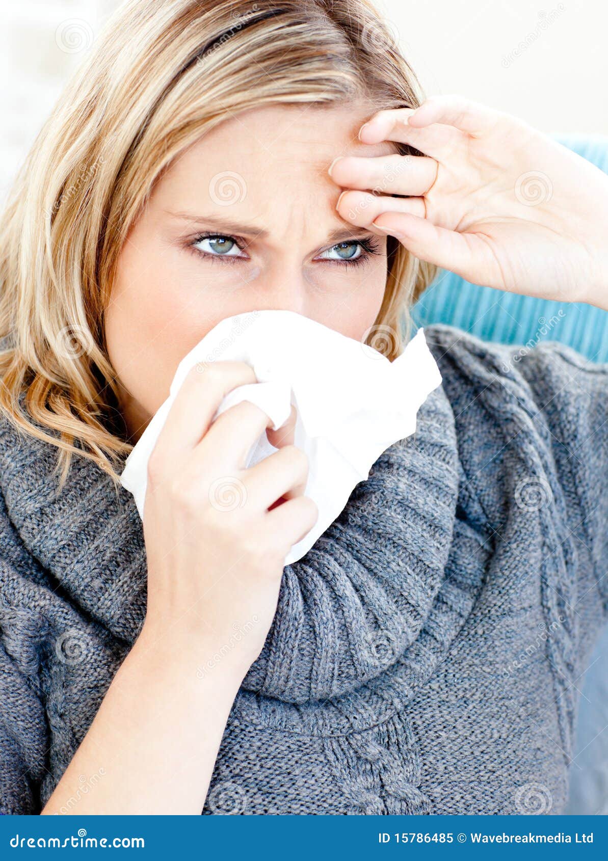 Dejected Woman Using a Tissue Sitting on a Sofa Stock Image - Image of ...