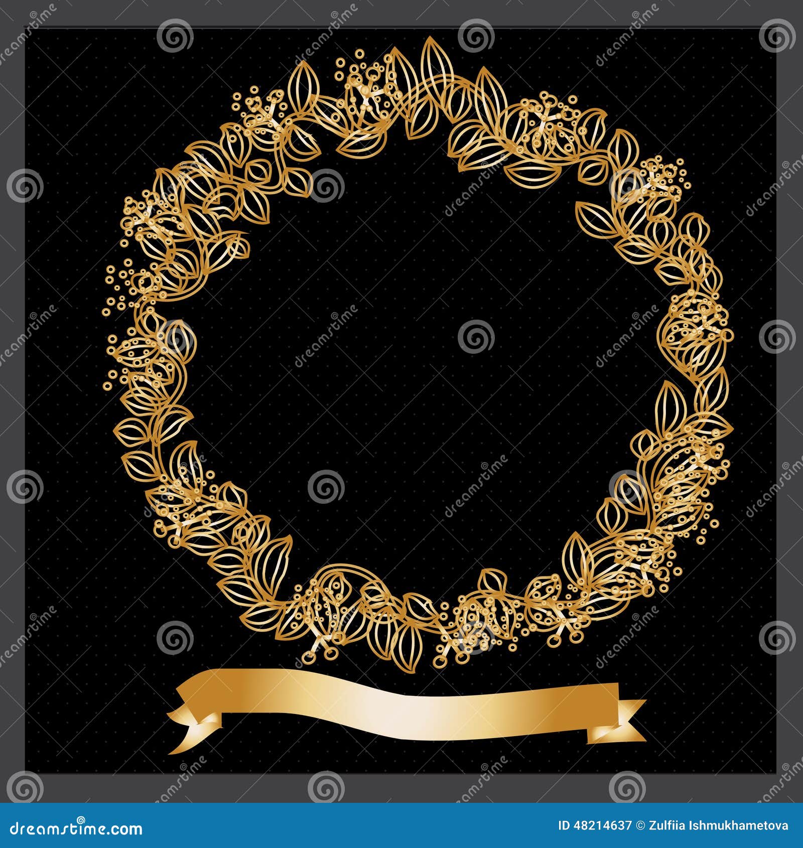 Dekorativ Guld- Krans Av Blommor Och Sidor Vektor Illustrationer ...