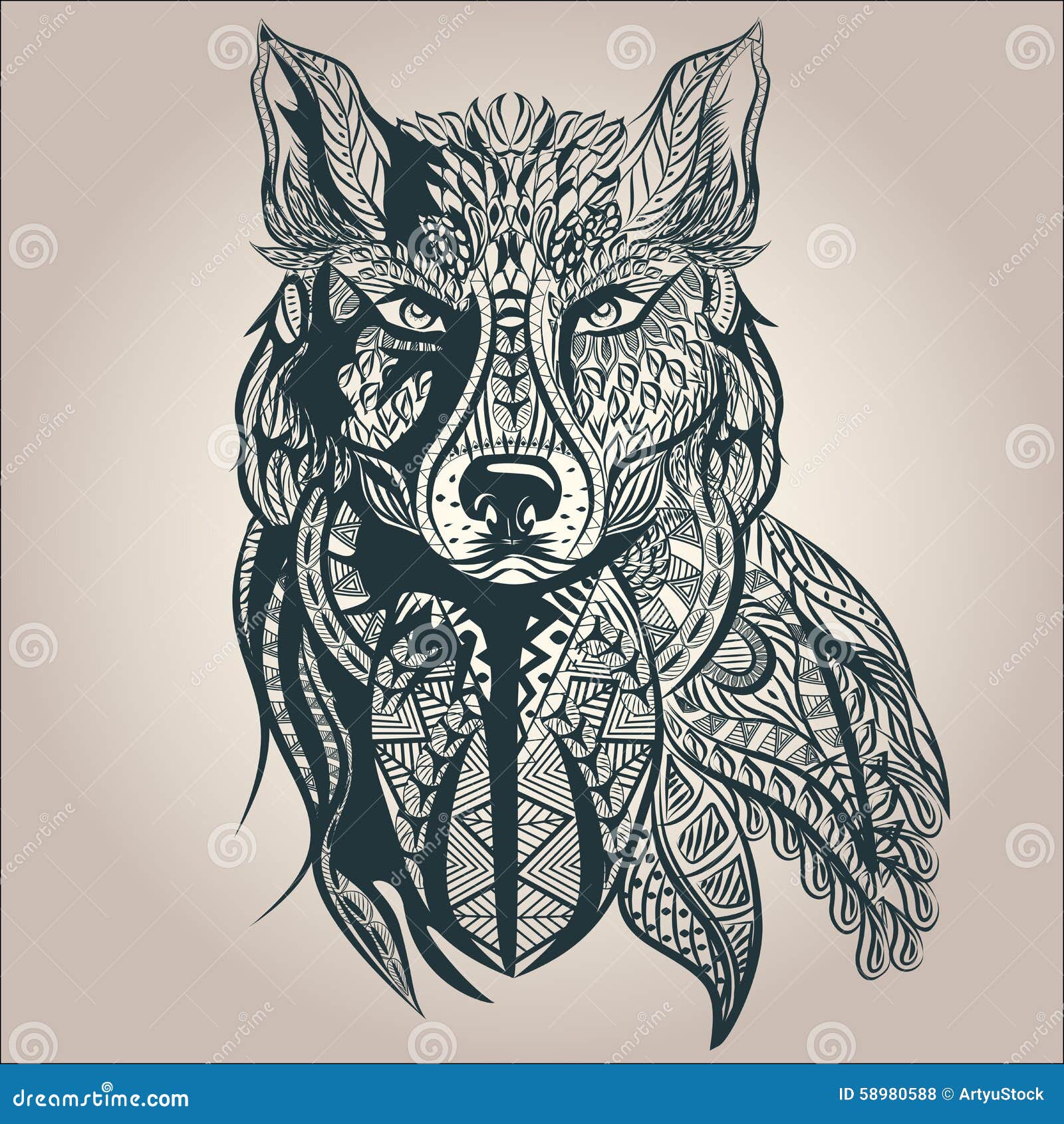 Dekorativer Dekorativer Wolf, Fleischfresser, Muster Vektor Abbildung ...