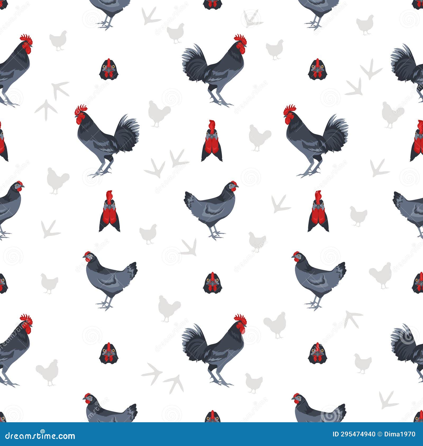 Delaware Blue Hen Chicken Breeds Seamless Pattern. Poultry and Farm ...