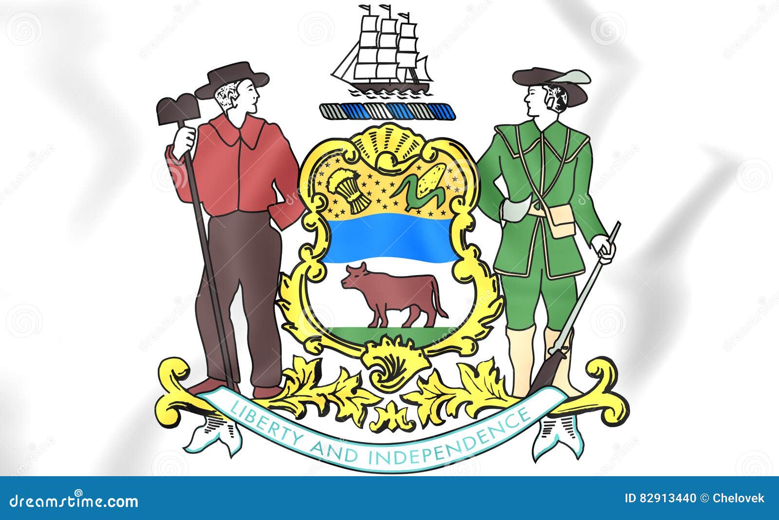 Delaware Coat of Arms, USA. Stock Illustration - Illustration of waving ...