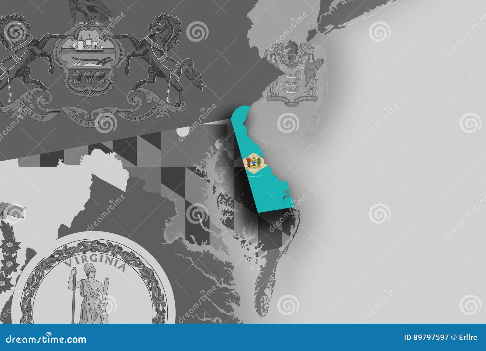 Delaware map and flag stock illustration. Illustration of american ...