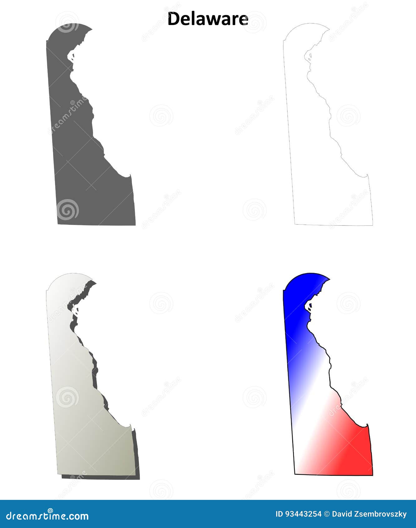 Delaware Outline Map State Shape USA America Borders Cartoon Vector ...