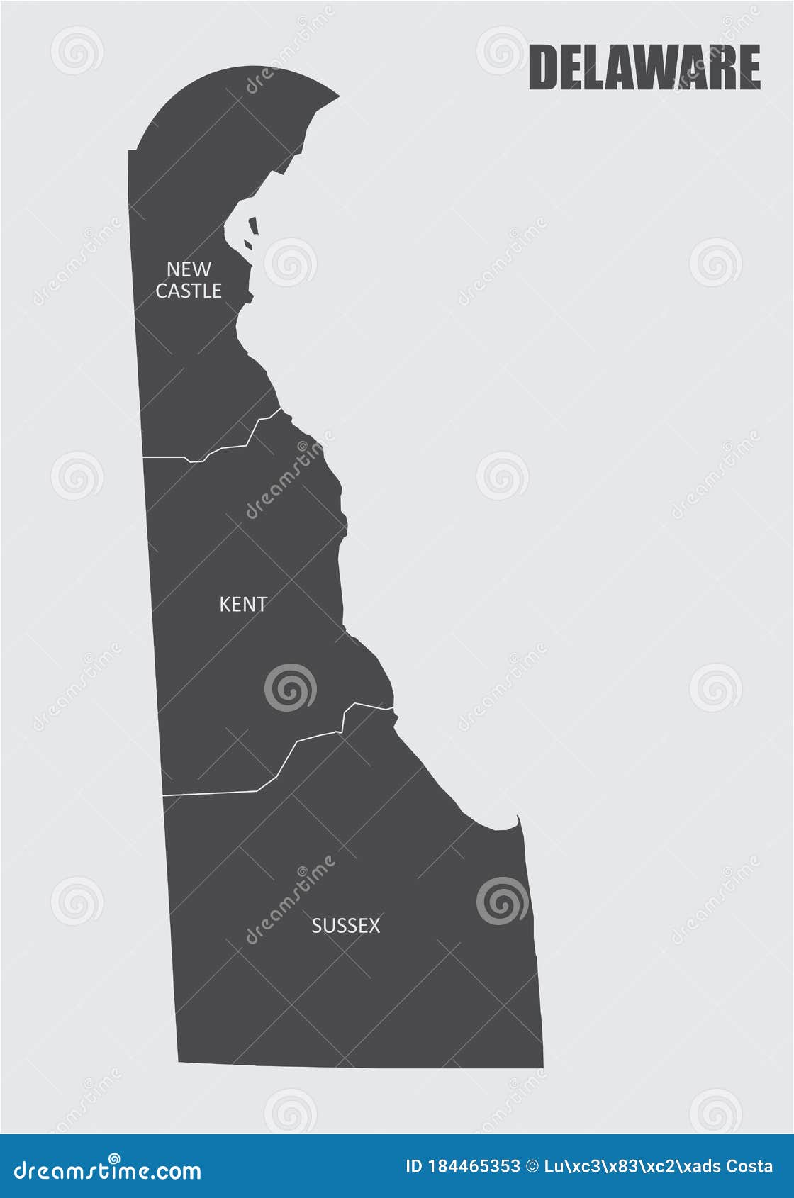 Delaware DE State Maps USA. Black Silhouette And Outline Isolated On A ...