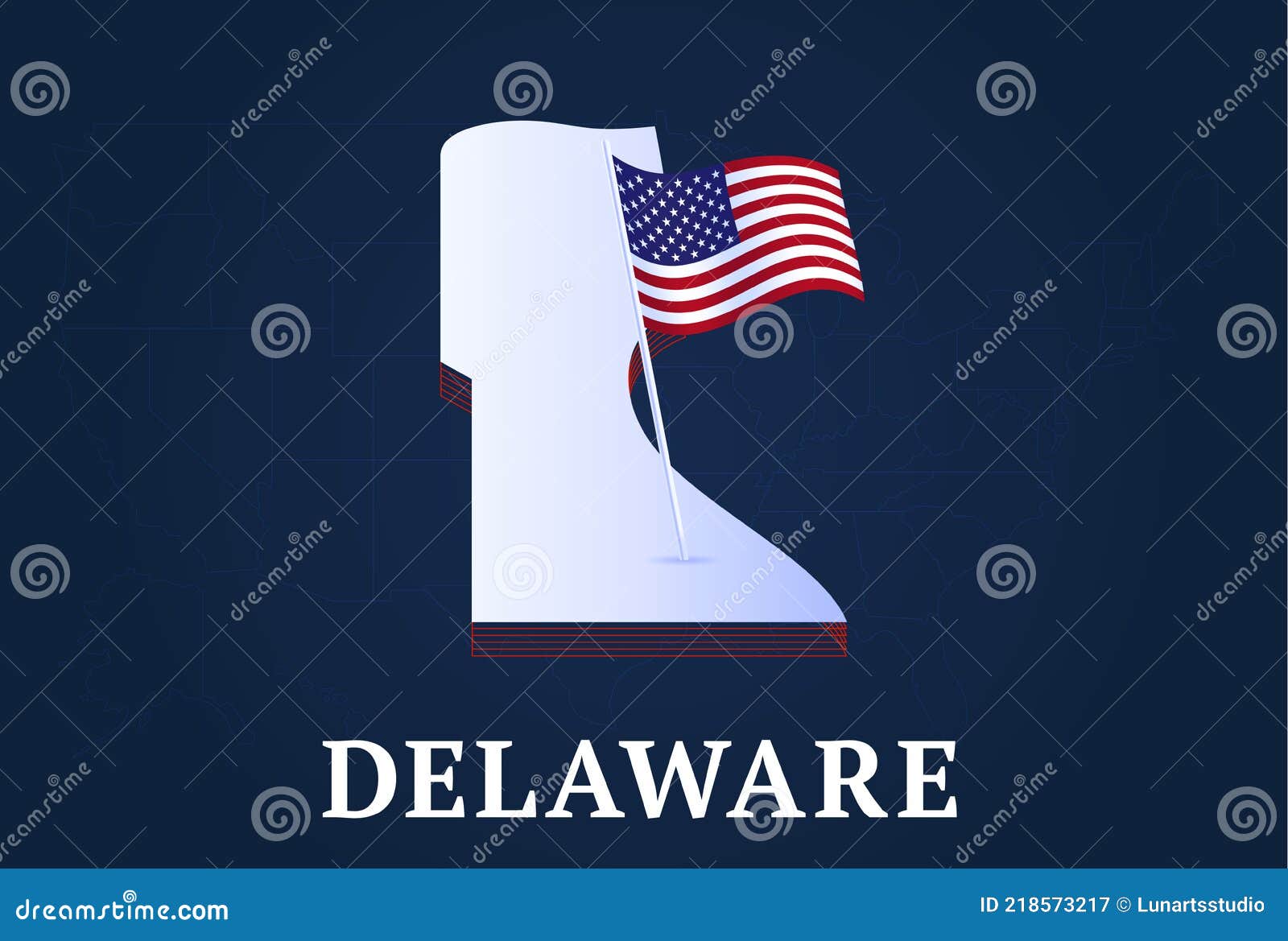Delaware State Isometric Map and USA Natioanl Flag 3D Isometric Shape ...