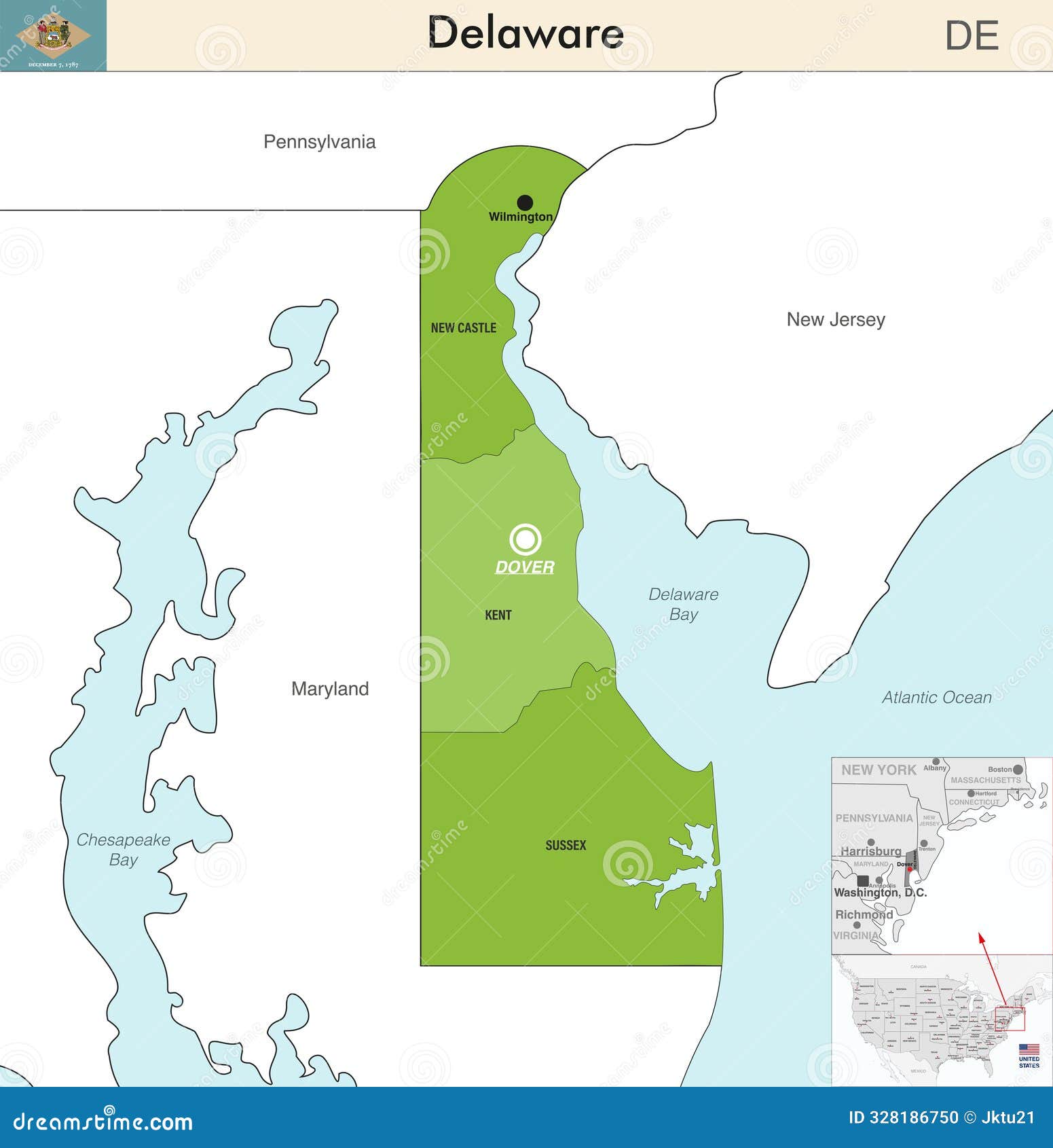 Delaware State Map with Counties Borders. Delaware S at-large ...