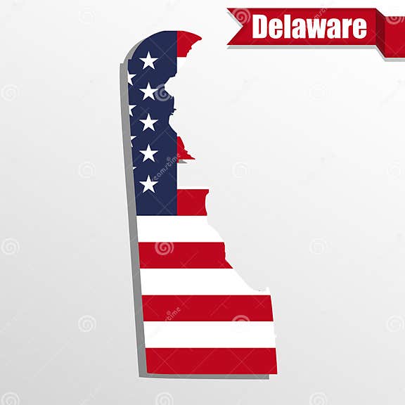 Delaware State Map with US Flag Inside and Ribbon Stock Illustration ...
