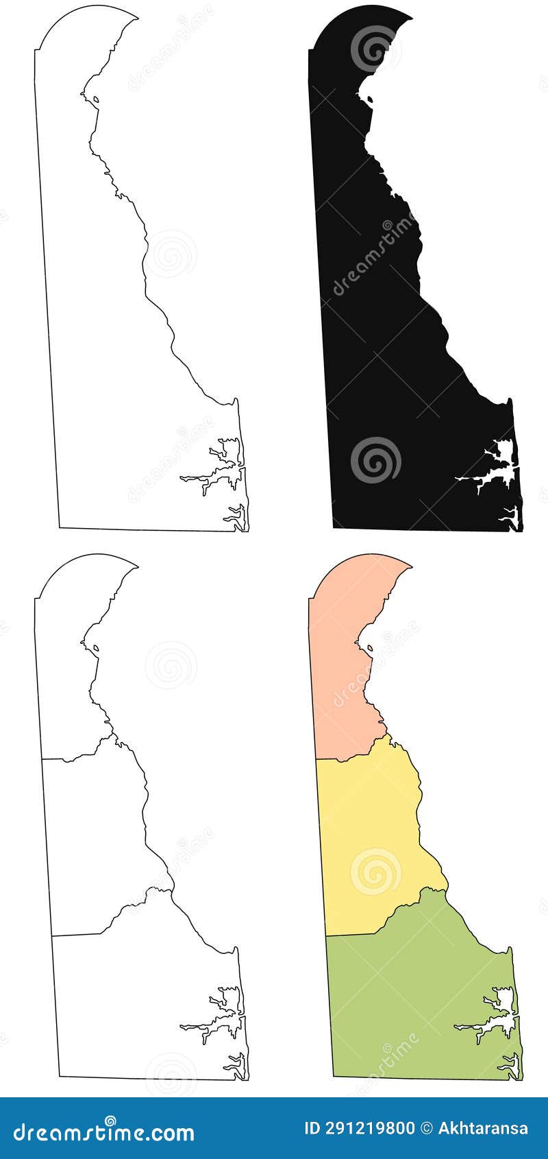 Delaware State Outline County Map Set - United States Stock ...