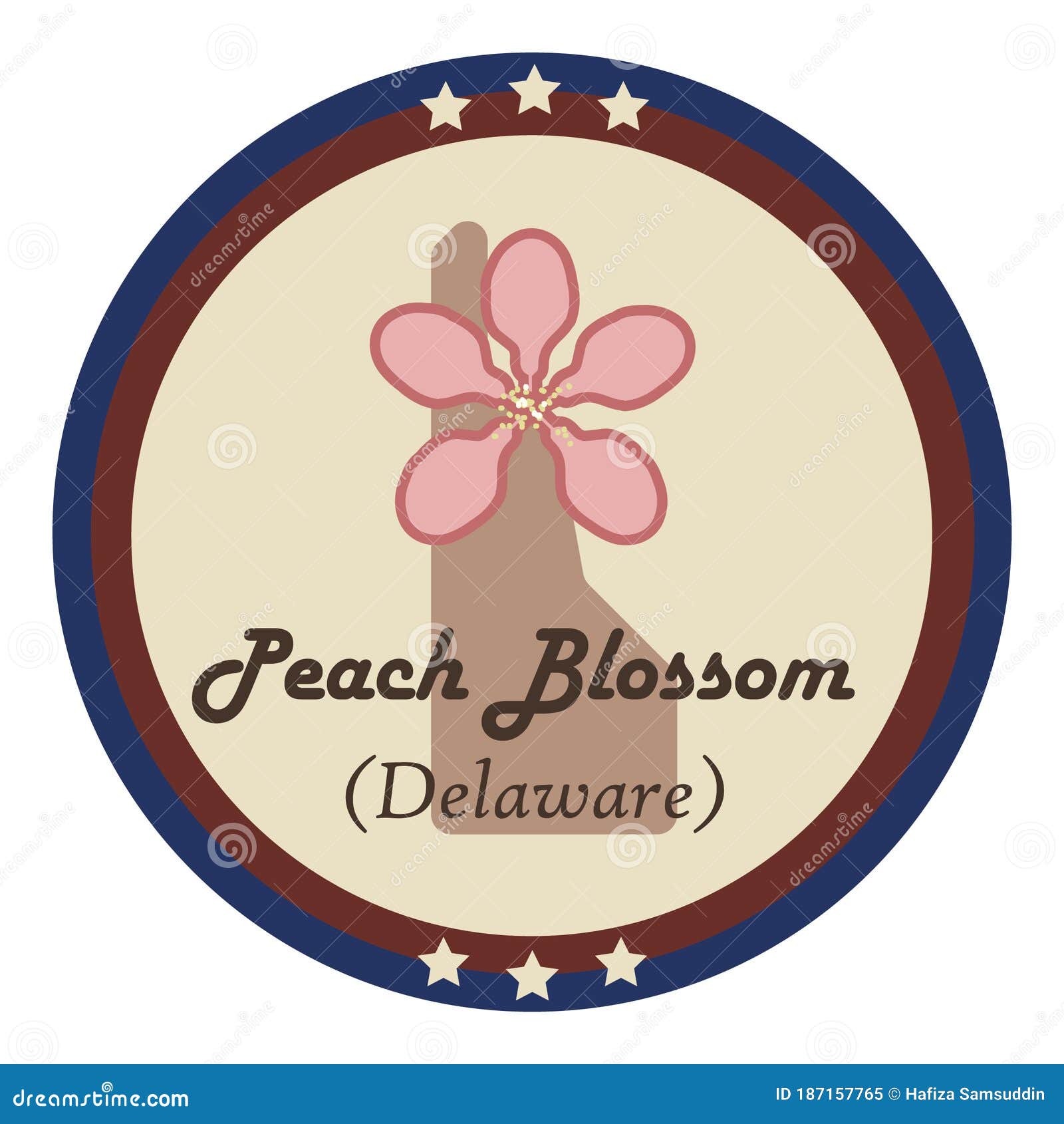 Delaware State with Peach Blossom Flower. Vector Illustration ...