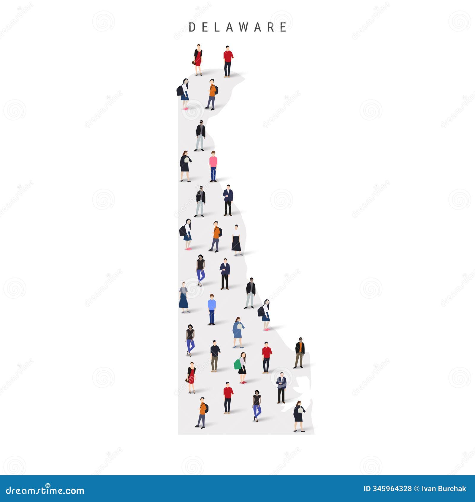 Delaware People Map. Detailed Vector Silhouette. Mixed Crowd Of Men And ...