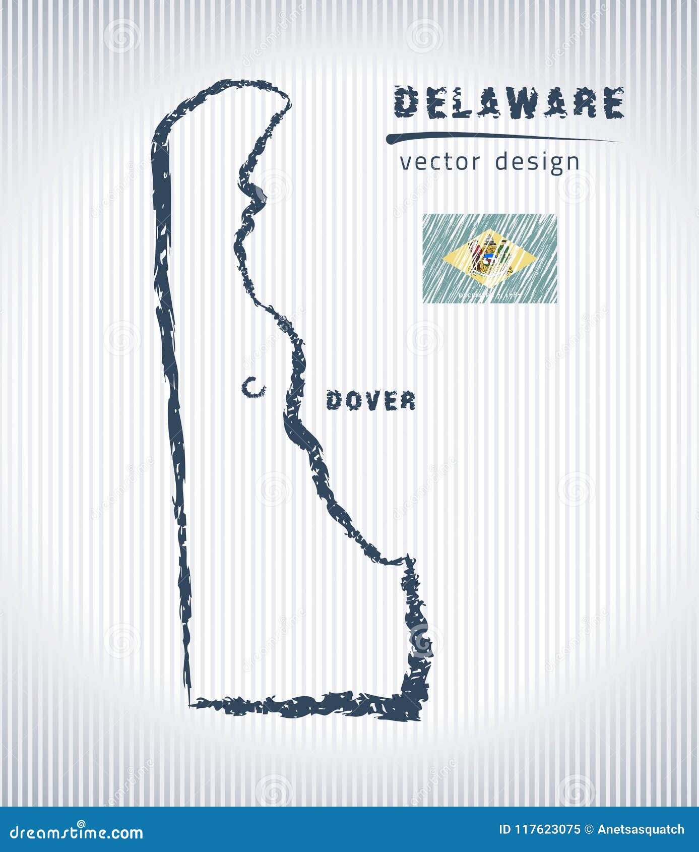 Delaware Vector Chalk Drawing Map Isolated on a White Background Stock ...