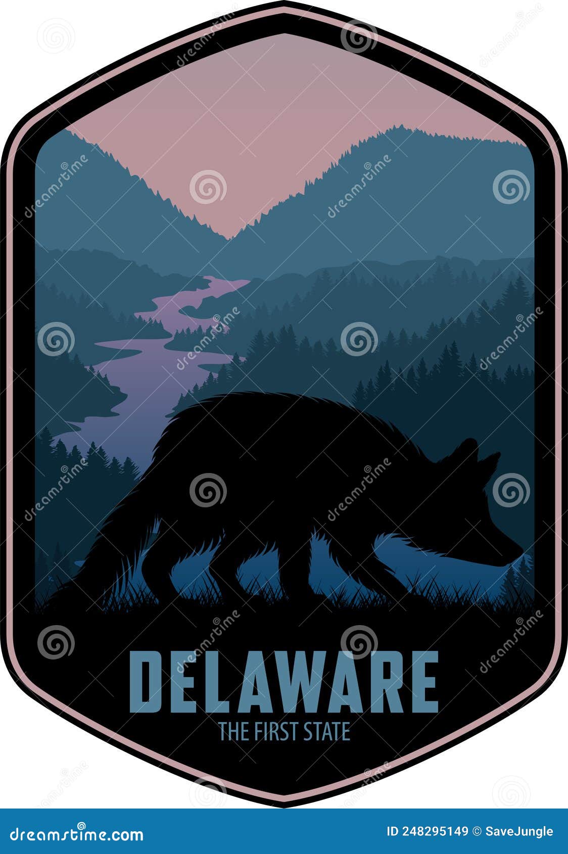 Delaware Vector Label with Grey Fox and the Delaware River Stock Vector ...