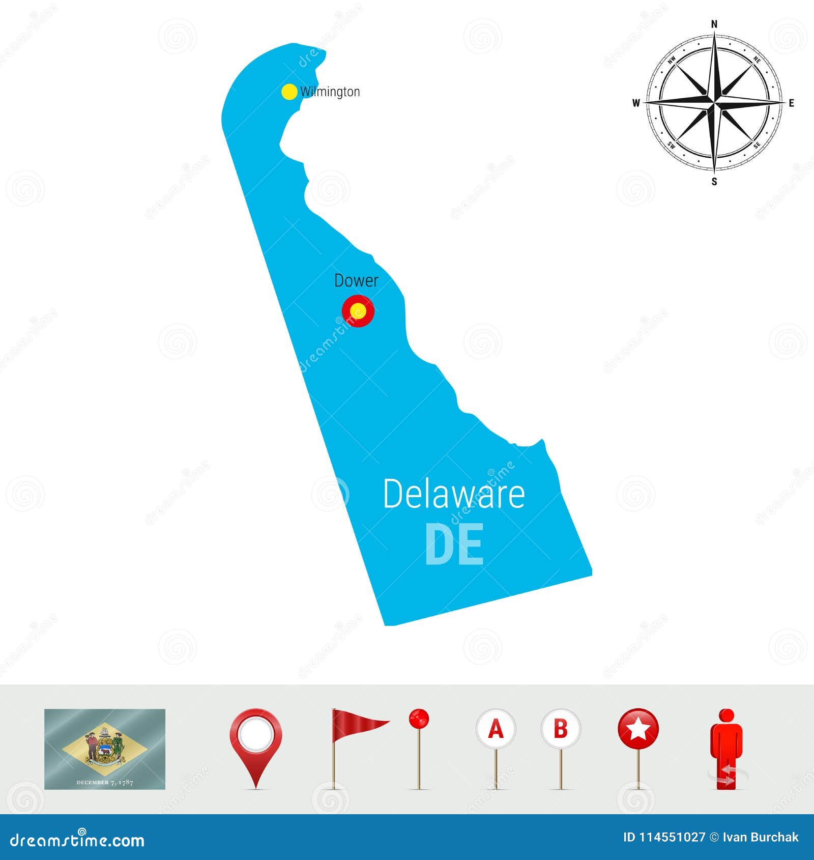 Delaware Vector Map Isolated on White Background. High Detailed ...